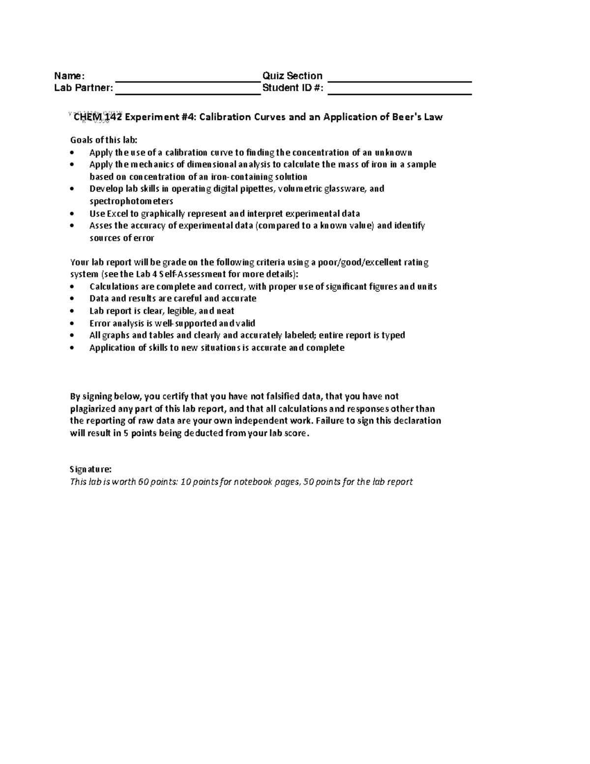 Integrated Rate Laws Lab - Name: Quiz Section Lab Partner: Student ID ...