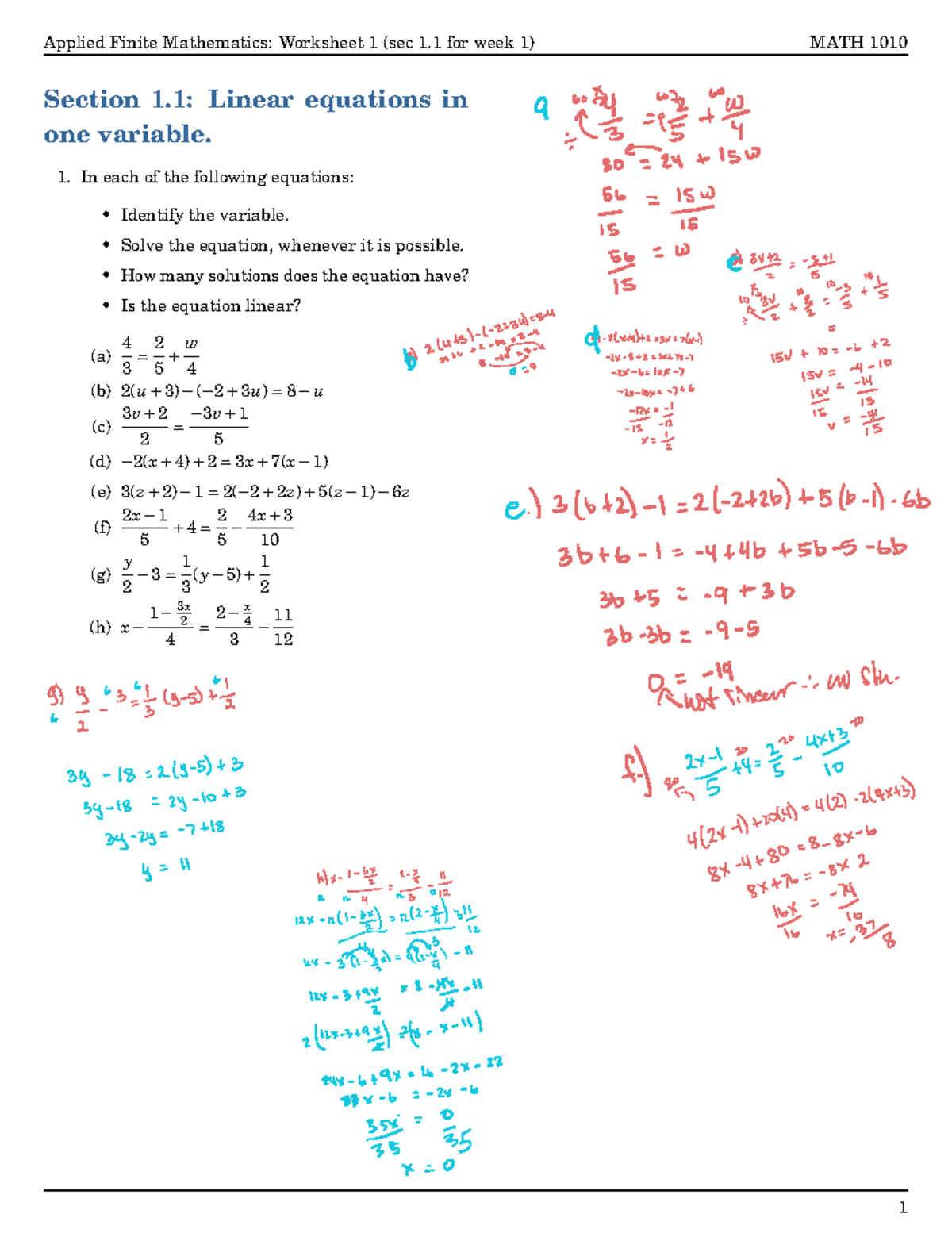 MATH 1010 - Applied Finite Math: Week 1 Section 1 Notes - Studocu