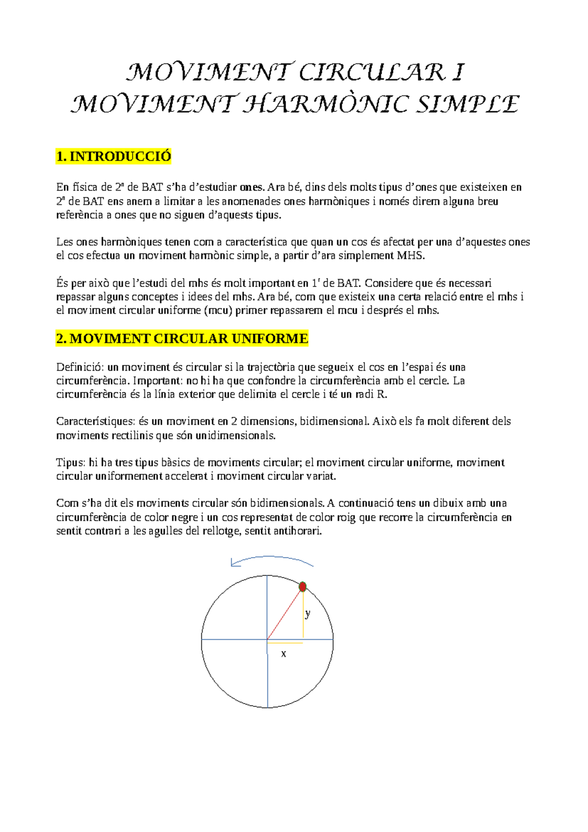 MOVIMENT CIRCULAR I MOVIMENT HARMÒNIC SIMPLE - 2n BAT - Studocu