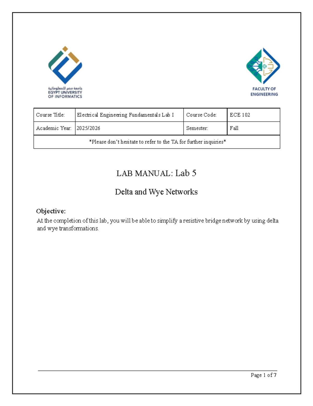 LAB 5: Delta and Wye Networks in ECE 102 - Studocu