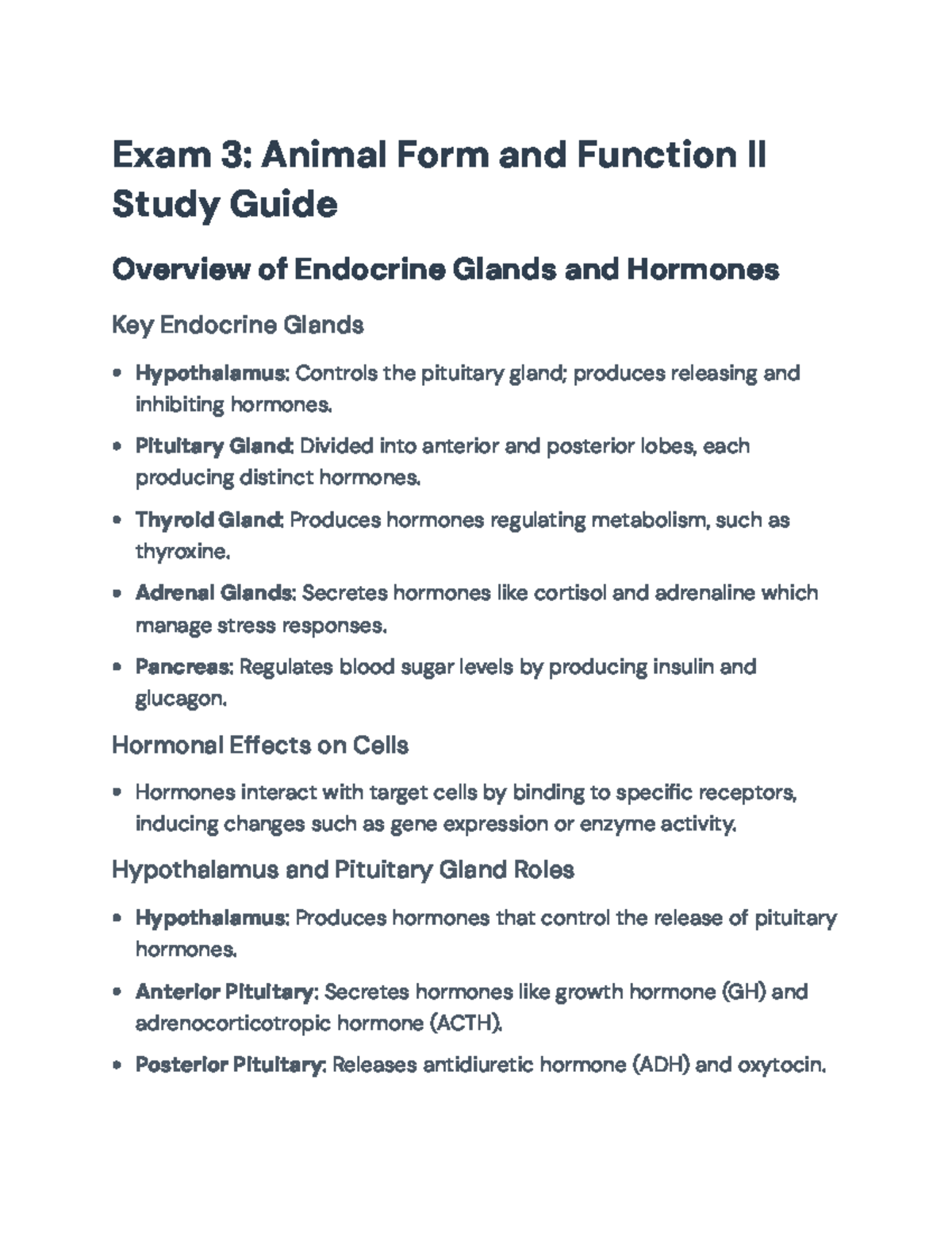 Exam 3 Study Guide: Animal Form and Function II (Endocrine ...