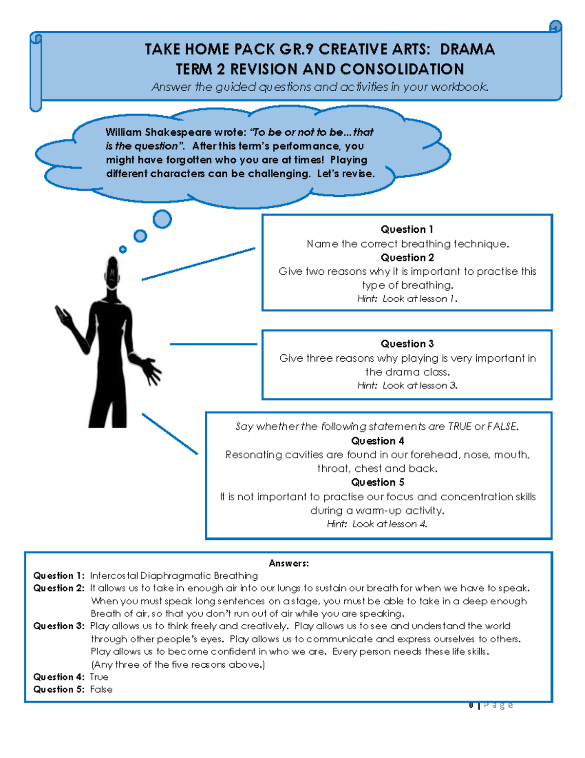 Take Home Pack: Gr. 9 Creative Arts Drama Term 2 Revision - Studocu