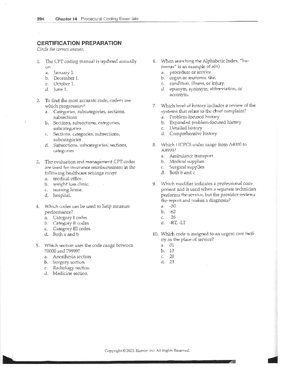 294 Chapter 14 Procedural Coding Essentials Certification Prep - Studocu