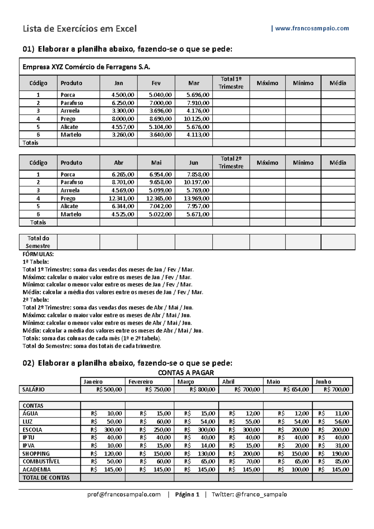 Exercícios Práticos de Excel: Planilhas e Cálculos Financeiros - Studocu