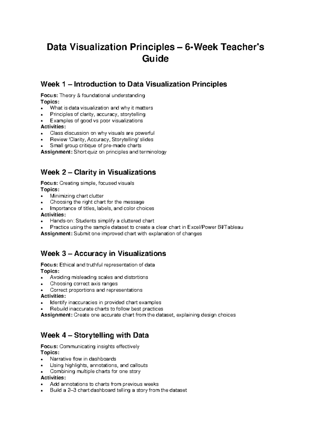 Data Visualization Principles Guide (DV101) - Weeks 1-4 Overview - Studocu