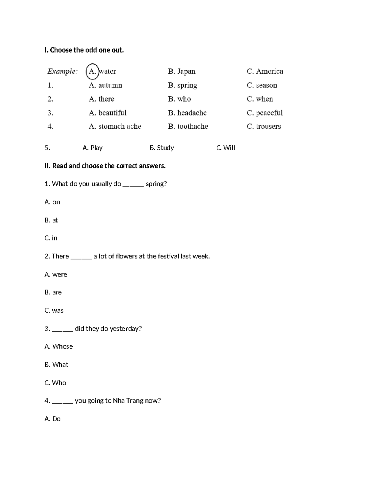 Ta5-de1 - Odd One Out & English Grammar Exercises - Studocu