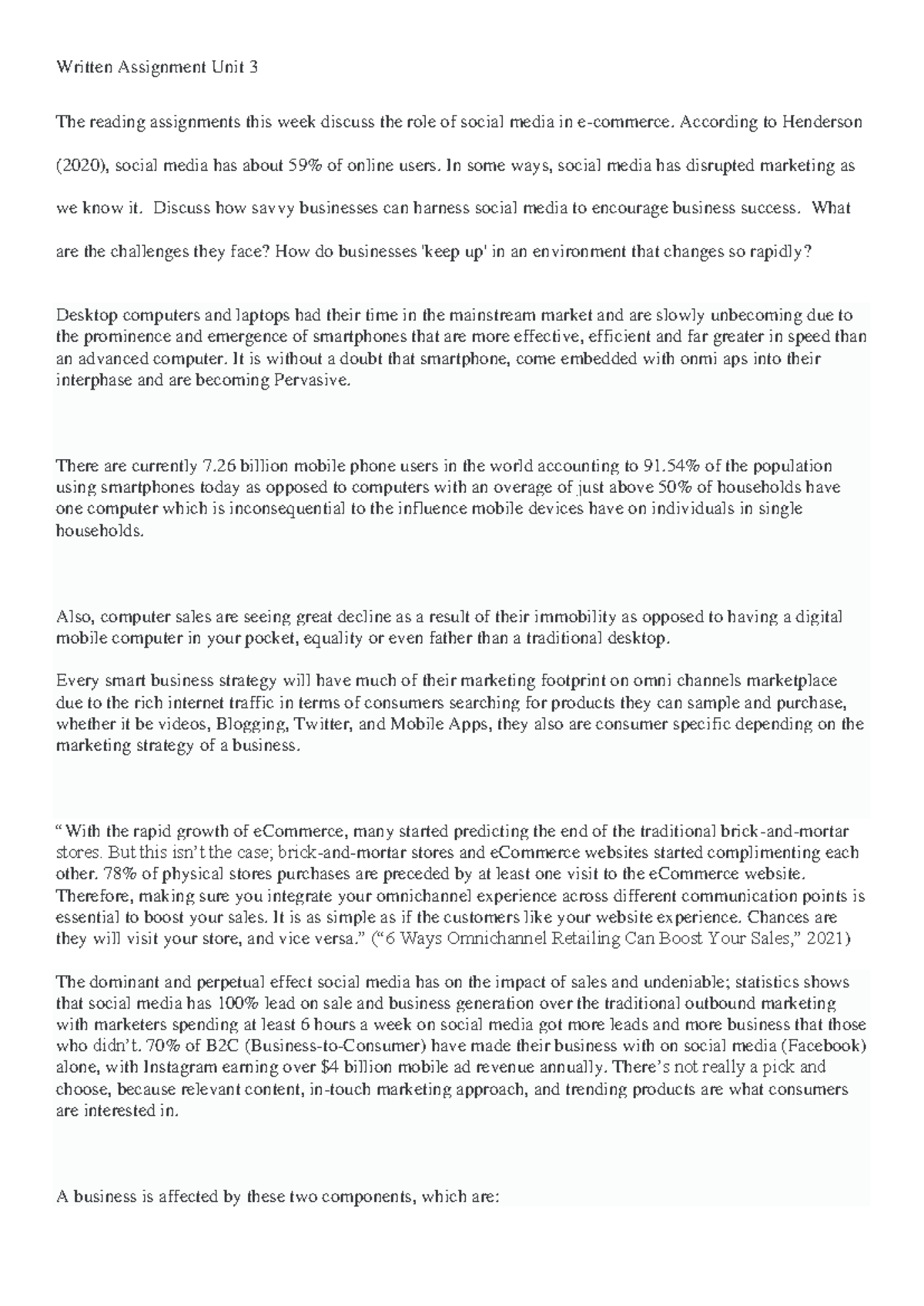 Social Media's Role in E-Commerce: Written Assignment Unit 3 - Studocu