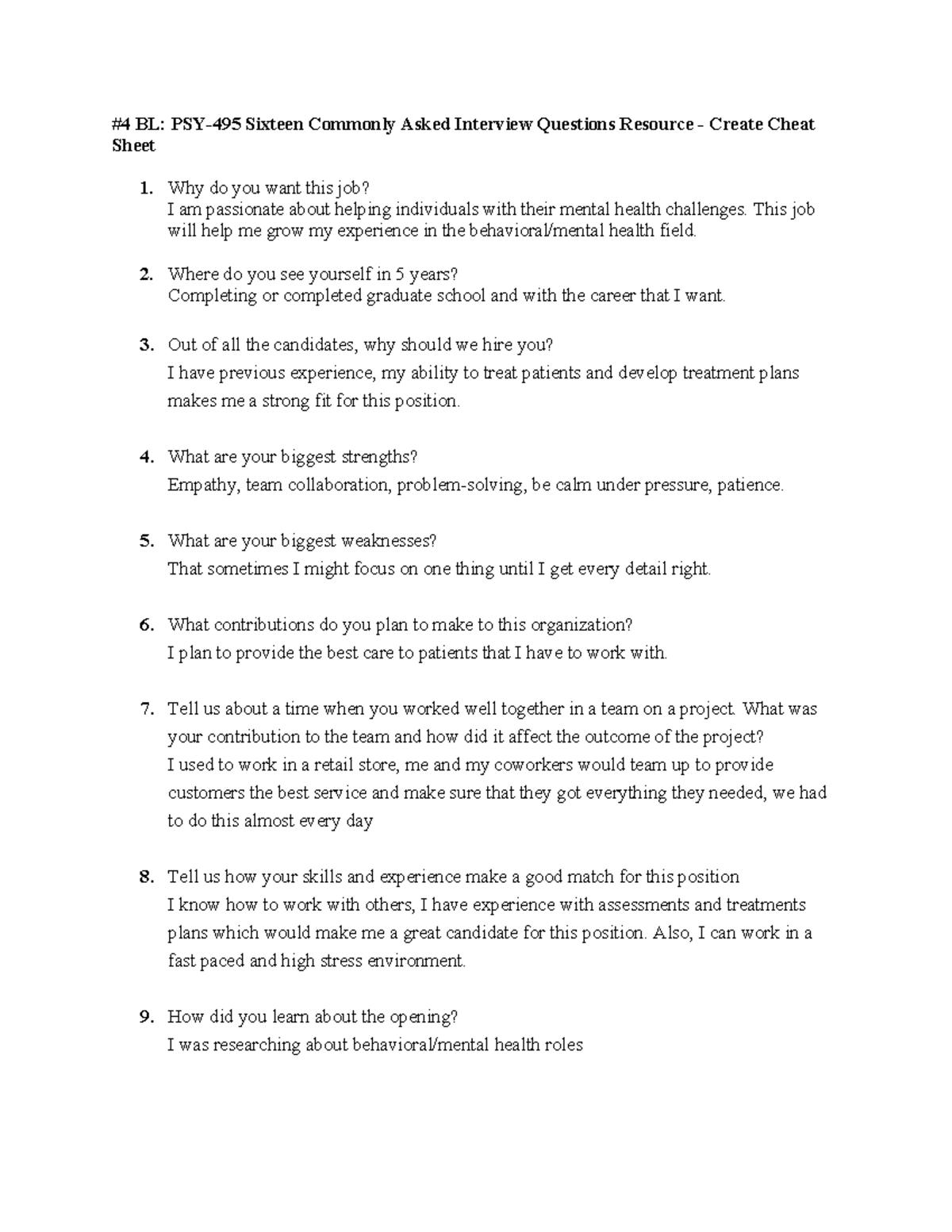 Bl: Cheat sheet for commonly asked interview questions - Studocu