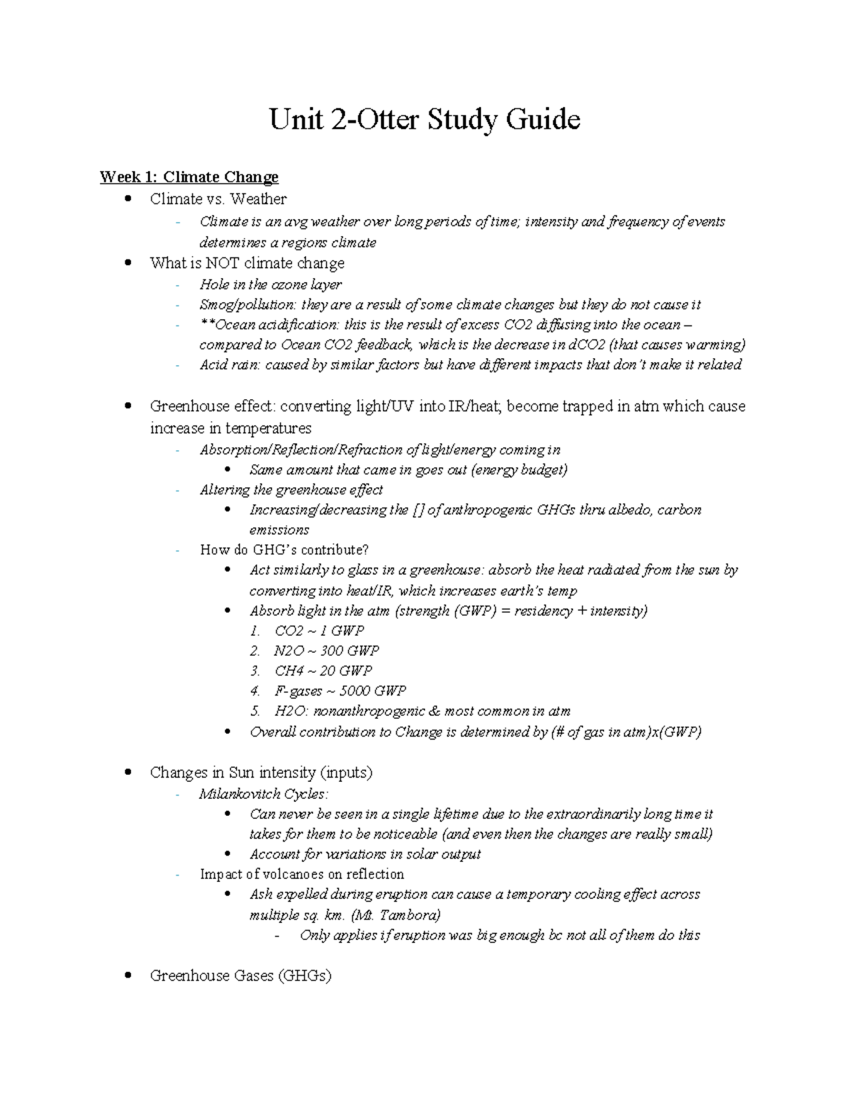 Otter Study Guide F24 - Unit 2-Otter Study Guide Week 1: Climate Change ...