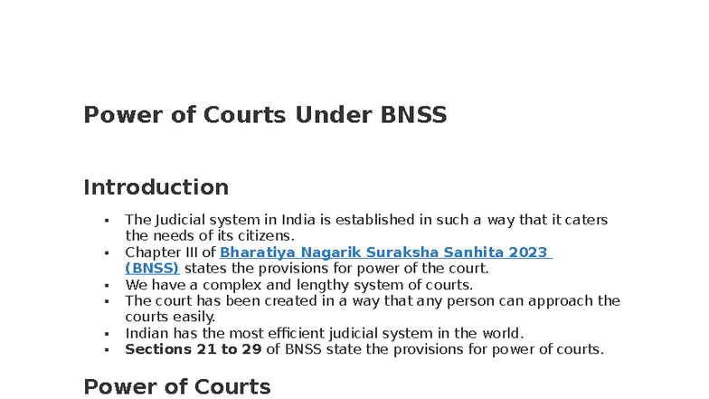 Power of Courts Under BNSS: Provisions and Sentencing Guidelines - Studocu