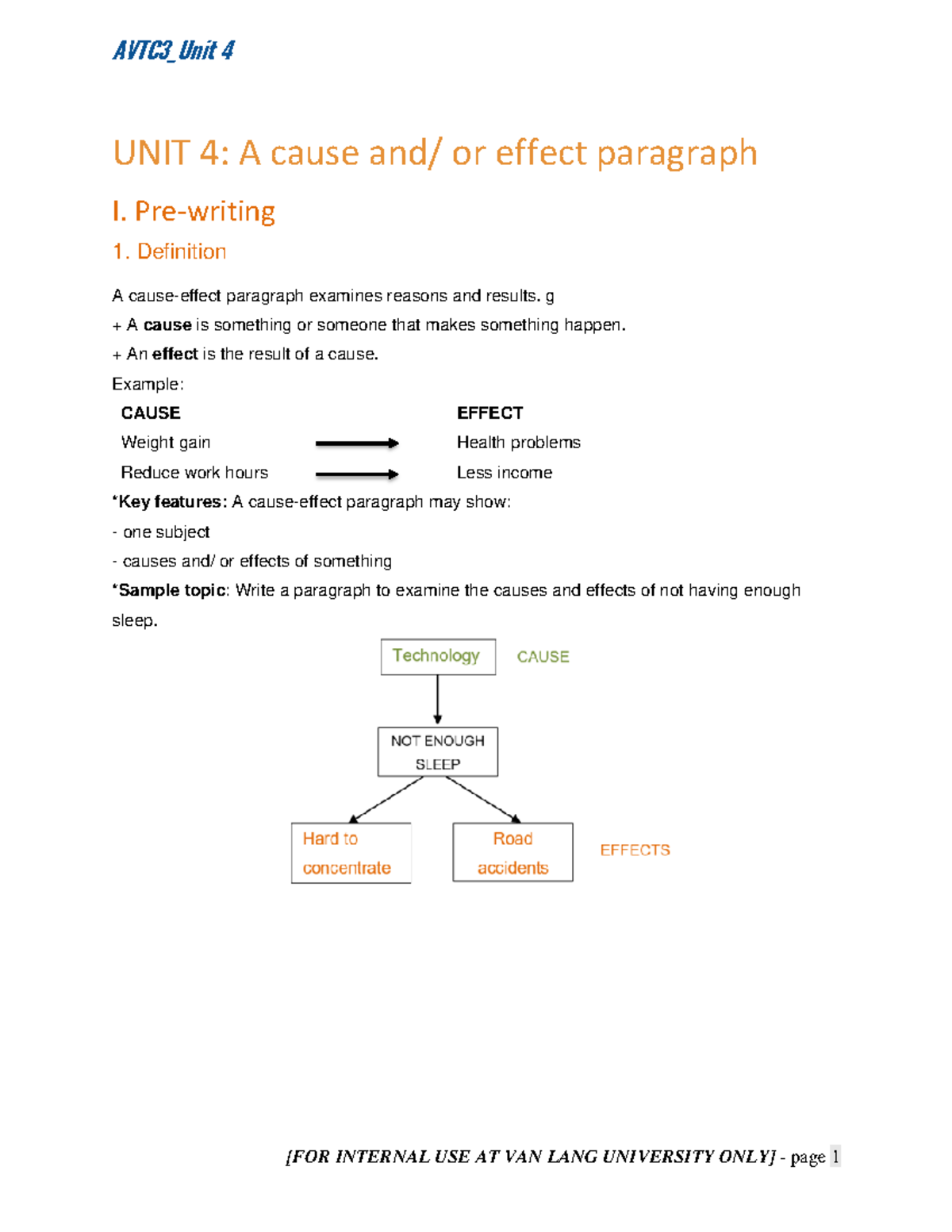 [HK241] AVTC3 - Unit 4 - Cause and effect paragraph-before class - UNIT ...