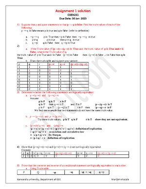 Sample Questions with Solutions - COEN 231: Introduction to Discrete Mathematics Sample ...