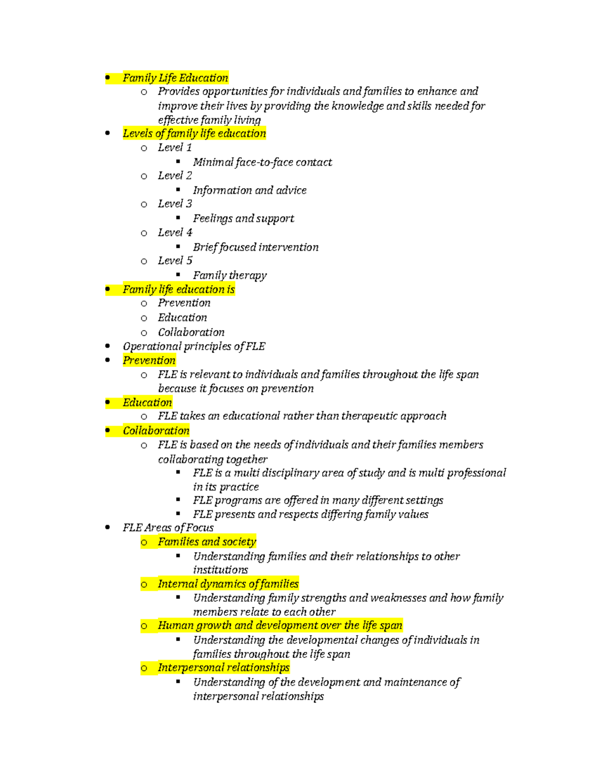 Family Life Education Overview and Key Concepts Notes - Studocu