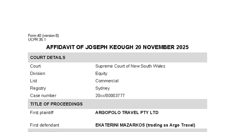 UCPR Form 40 v8: Affidavit of Joseph Keough - 20 Nov 2025 - Studocu