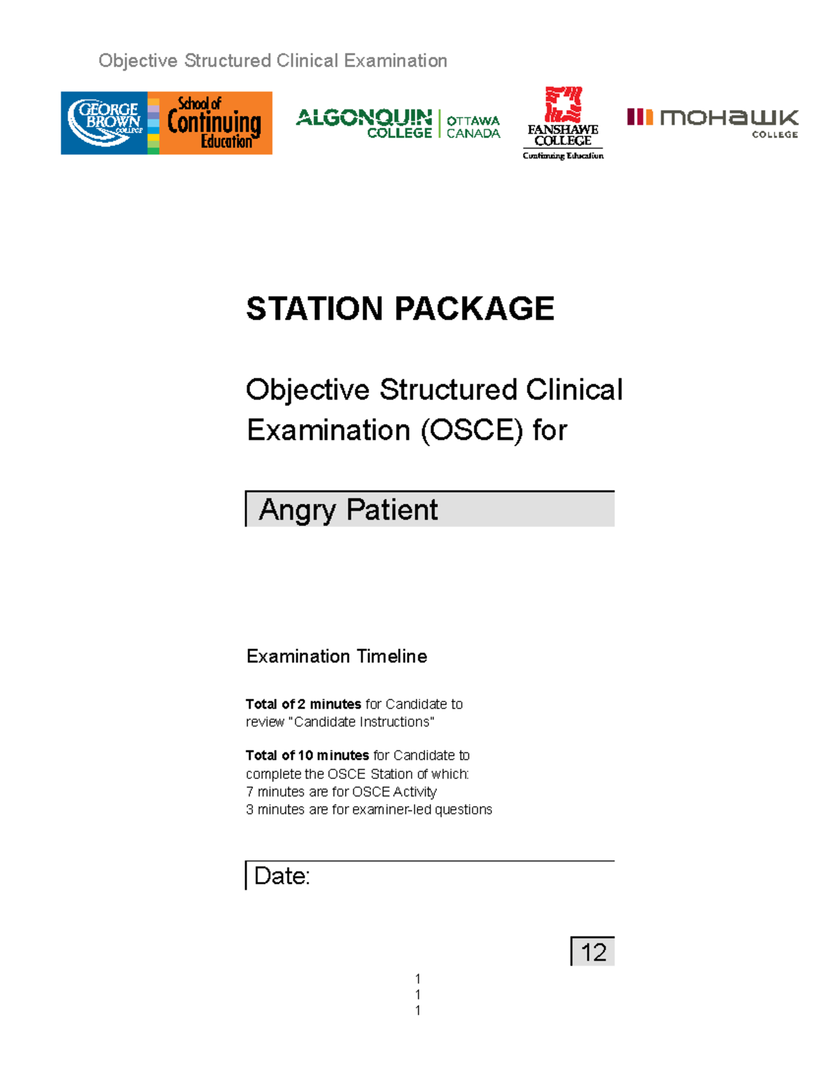 12 OSCE Angry Patient - osce - STATION PACKAGE Objective Structured ...