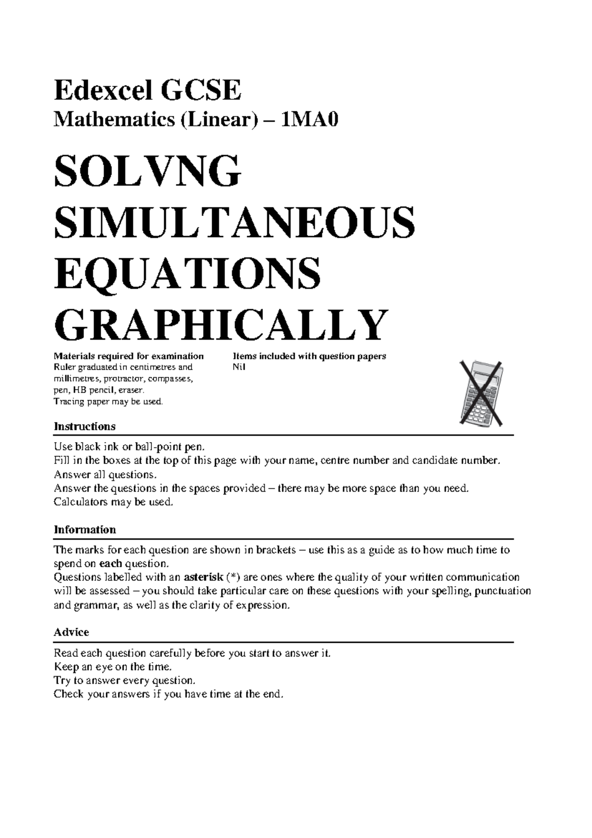 GCSE Maths 1MA: Simultaneous Equations Lecture Notes - Studocu