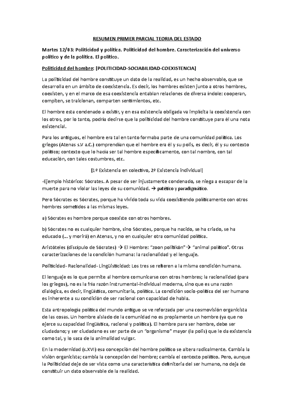 Teoría del Estado: Primer Parcial - Notas y Análisis Crítico - Studocu