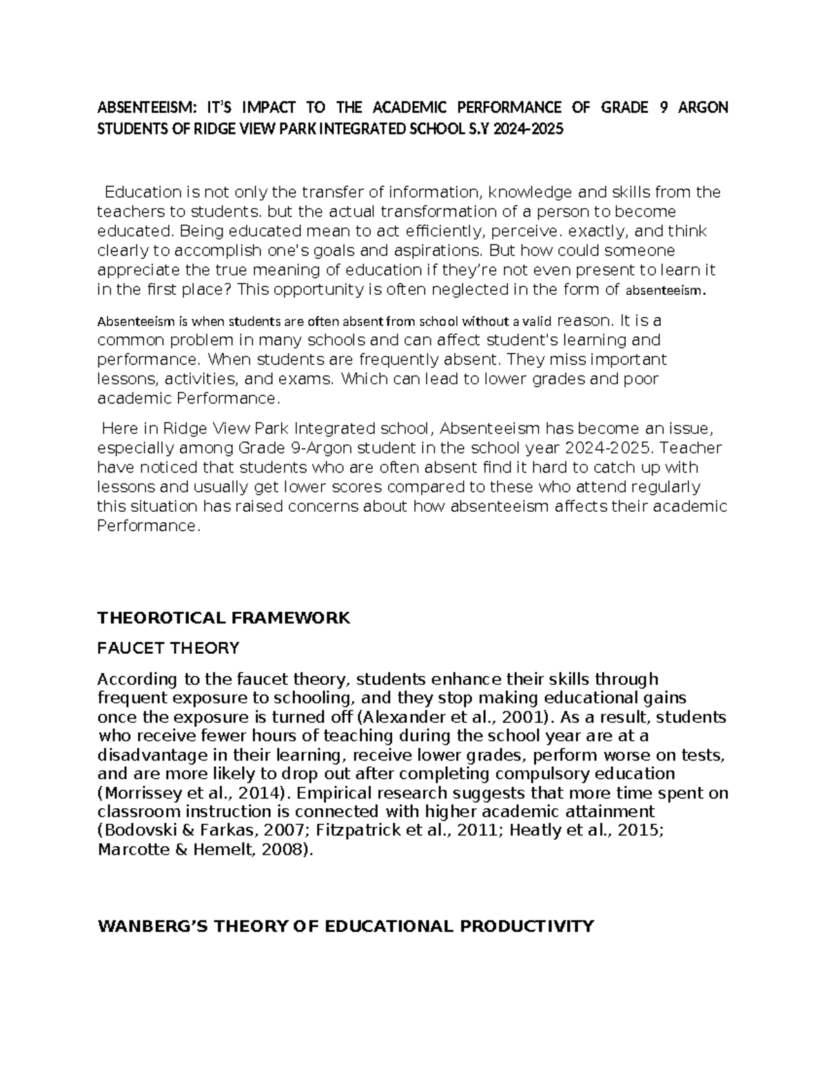 Impact of Absenteeism on Grade 9 Argon Students' Academic Performance ...