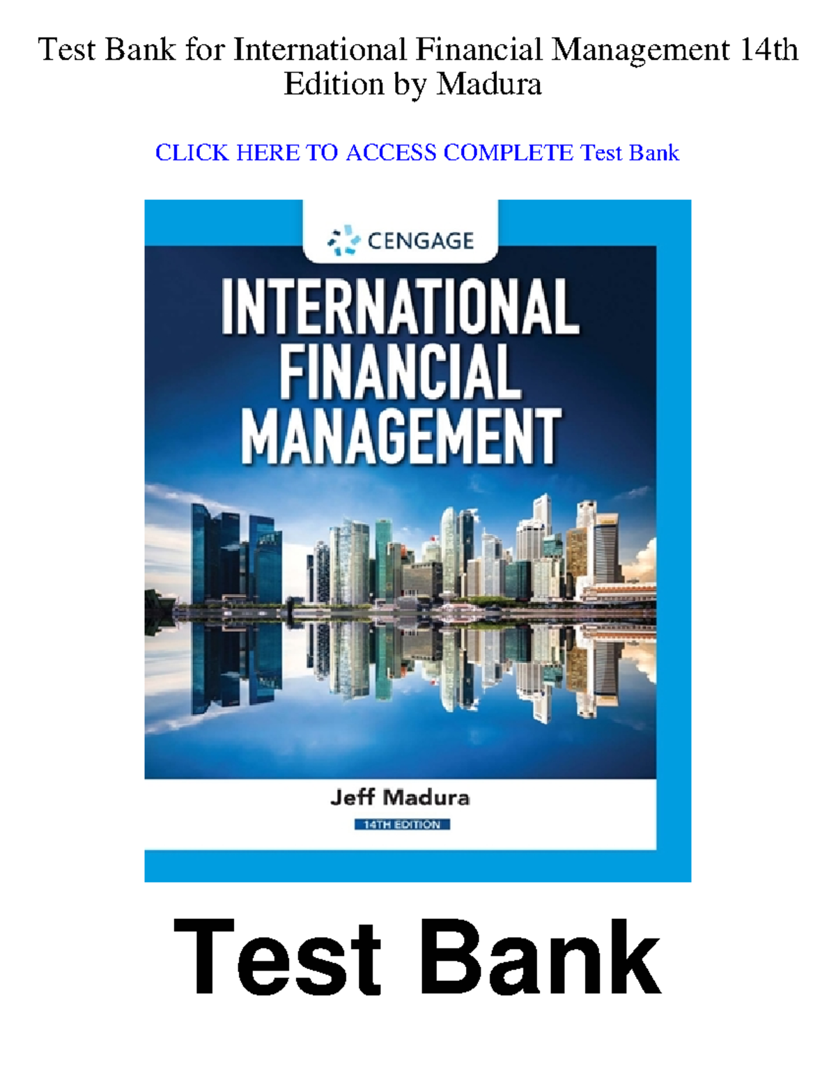 Test Bank for International Financial Management (FIN 450) - 14th Ed ...