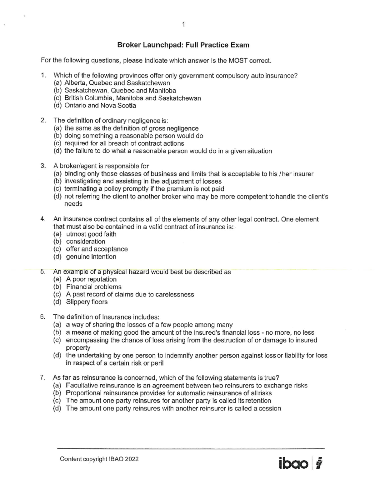 RIBO Practice EXAM-1 - nerfjkwejf - 1 Broker Launchpad: Full Practice ...