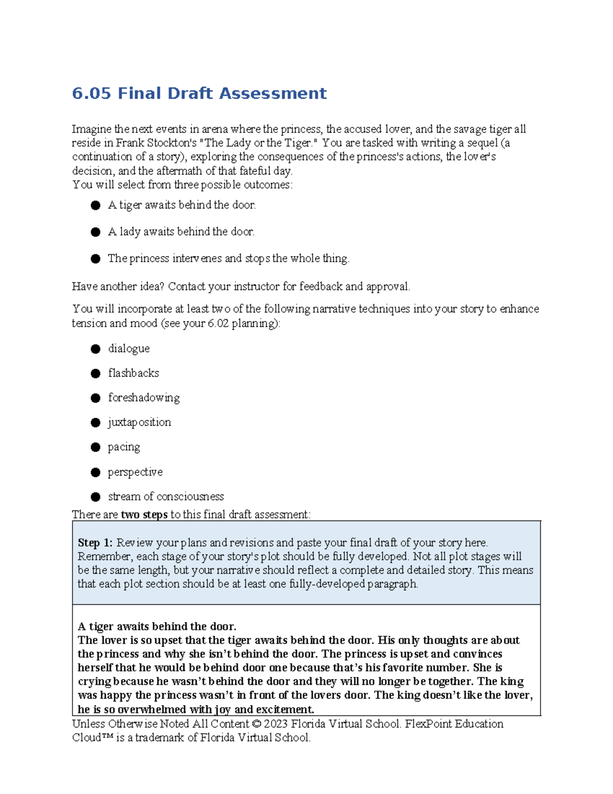 6.05 Final Draft - A Sequel to "The Lady or the Tiger" - Studocu