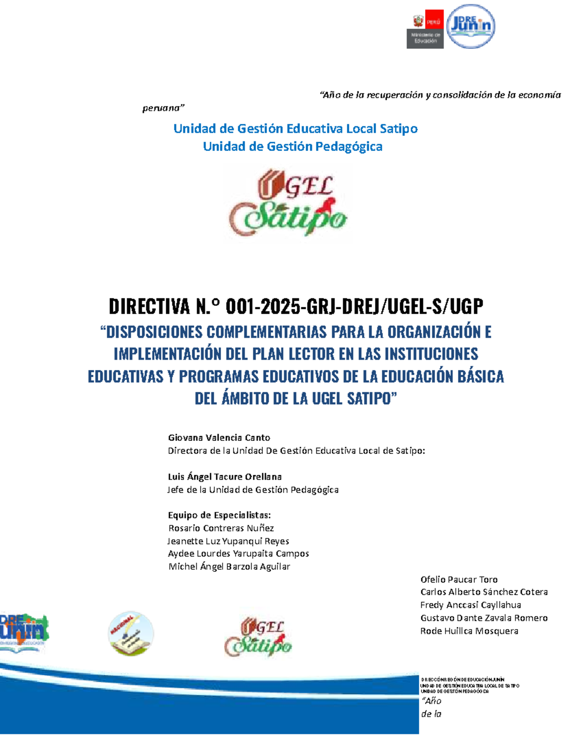 Directiva N.° 001-2025-UGEL-S: Plan Lector en Instituciones Educativas - Studocu
