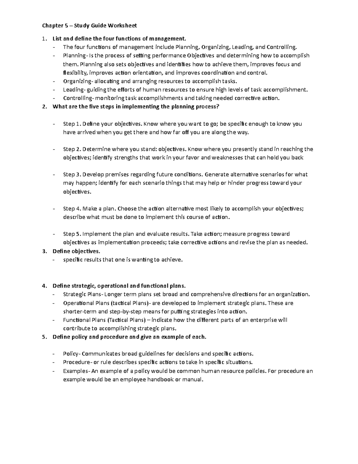 MGMT 101 Chapter 5 Study Guide Worksheet - Key Concepts - Studocu