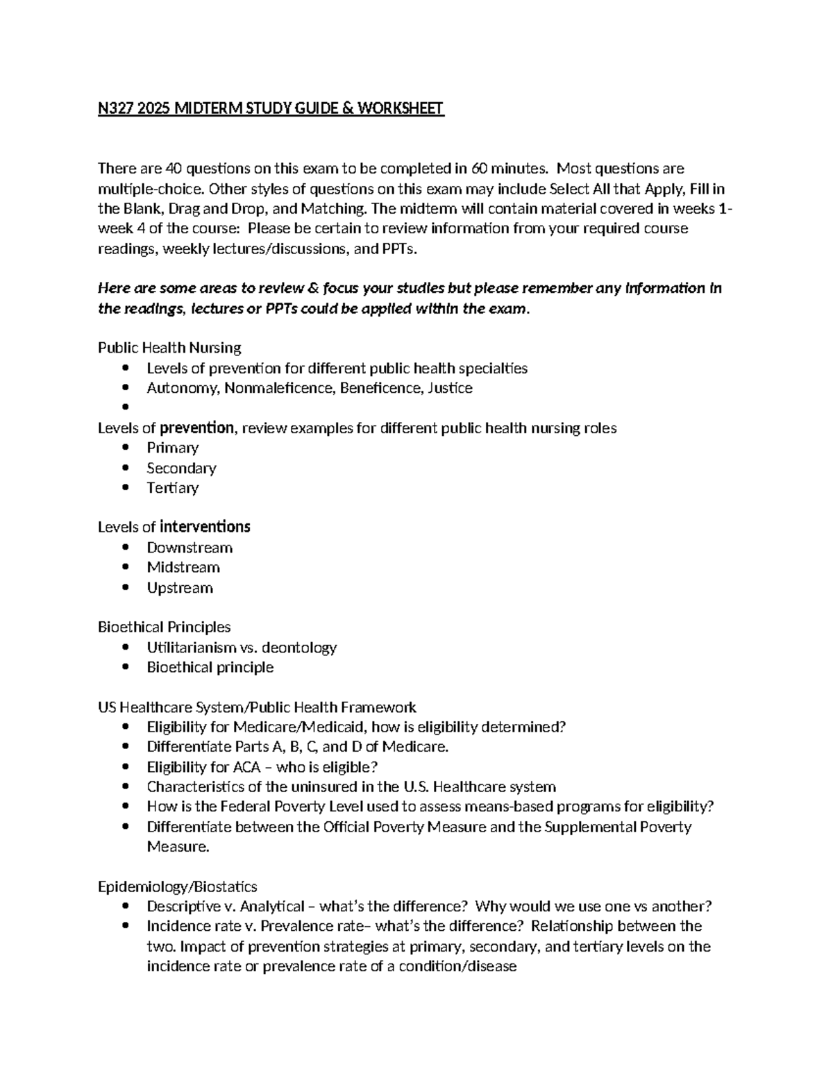 N327 2025 Midterm Study Guide: Key Topics & Review Areas - Studocu