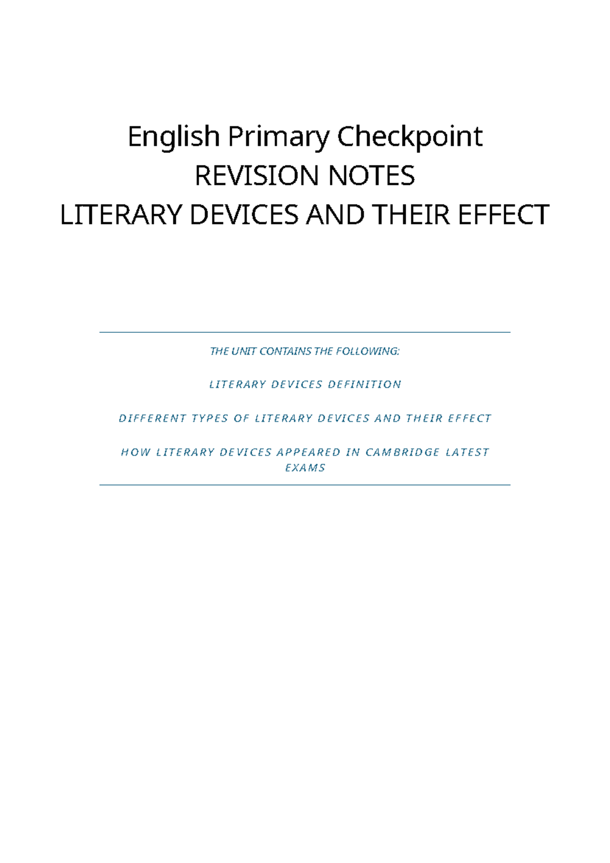 English Primary Checkpoint Revision Notes: Literary Devices & Effects ...