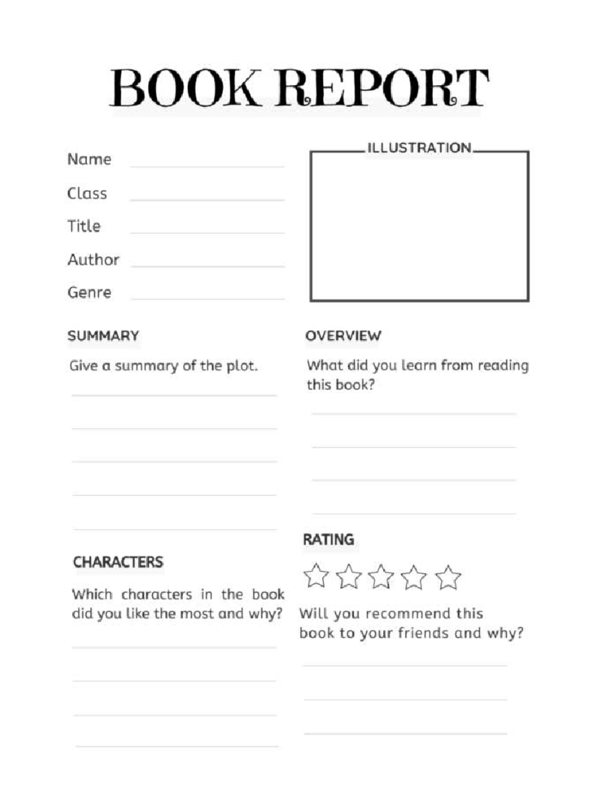 BOOK Report Template - Reading and Writing Skills - BOOK REPORT ILLUSTRATION Name Class Title ...