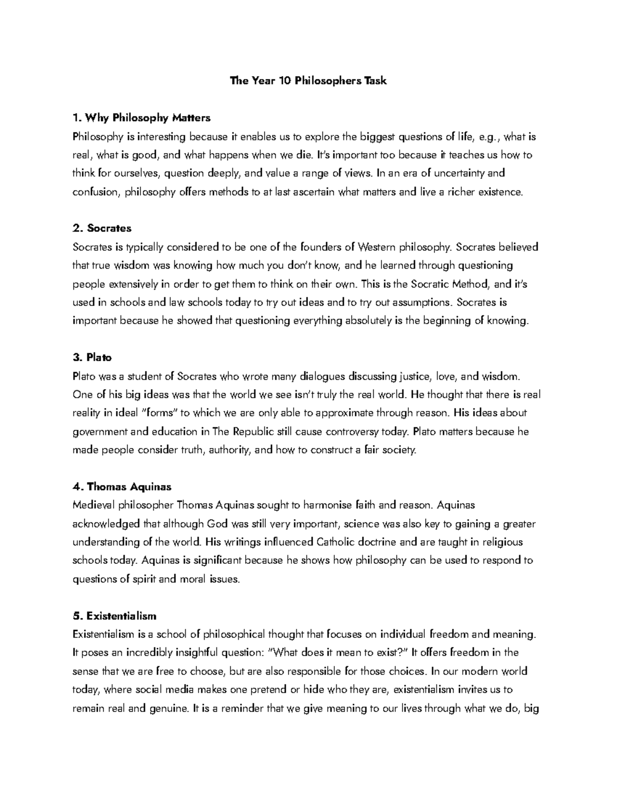 Year 10 Philosophy Task 1: Exploring Key Philosophical Ideas - Studocu