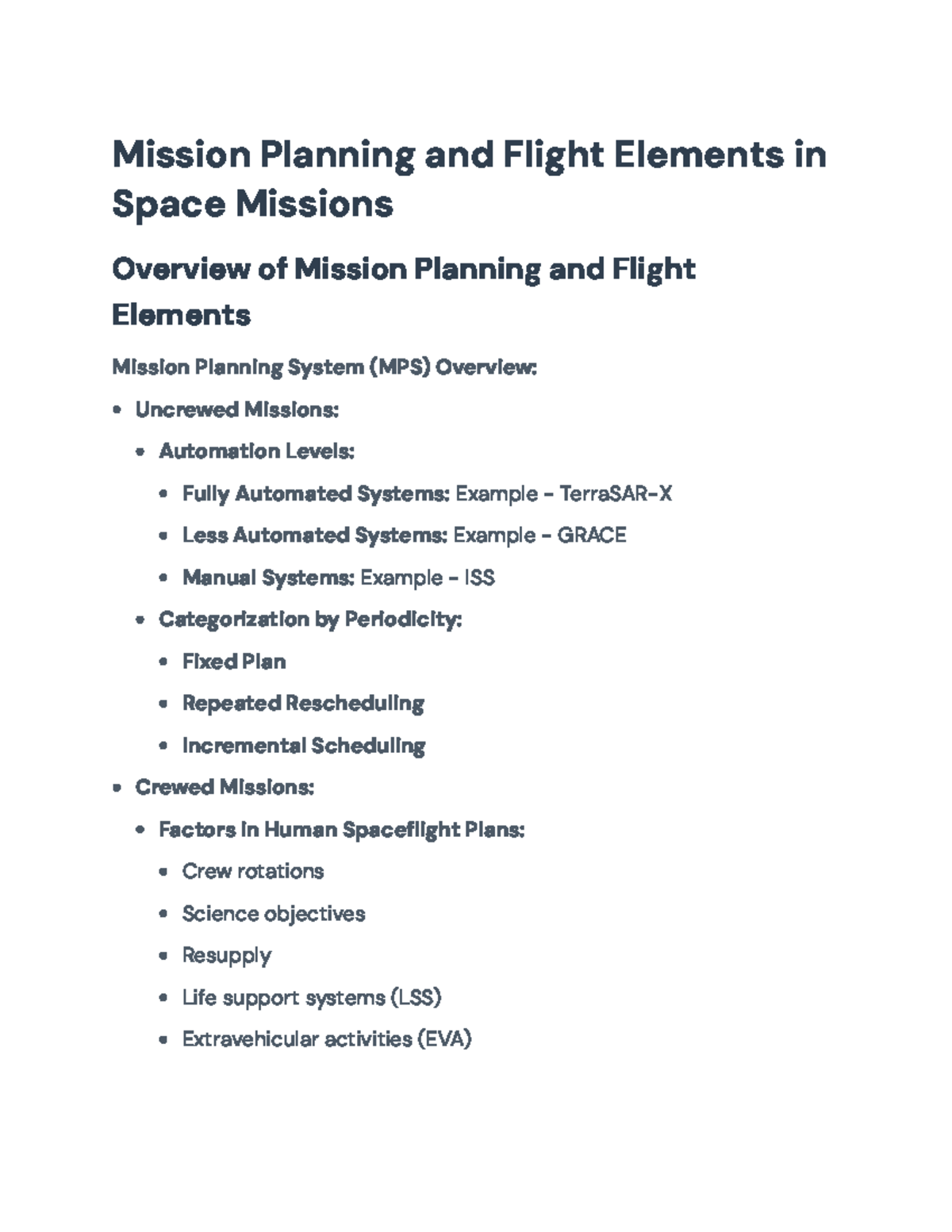 Mission Planning and Flight Elements in Space Missions: A Detailed ...