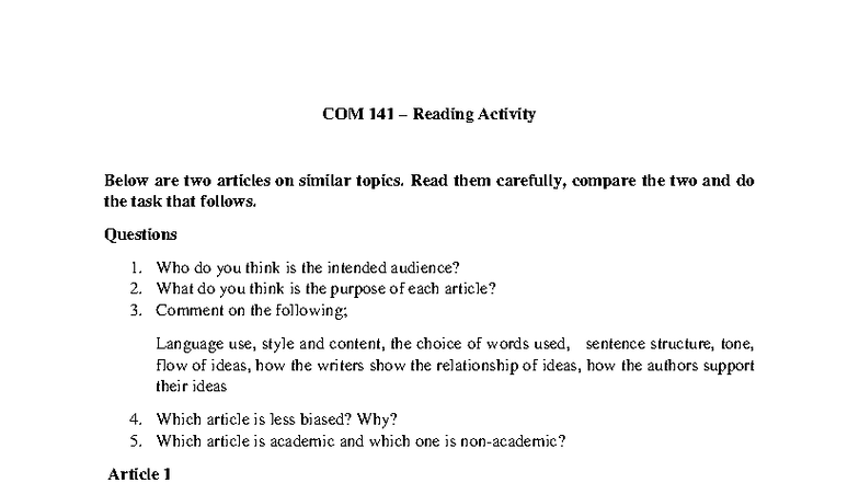COM 141 Reading Activity: Comparing Social Media's Impact on Body Image ...