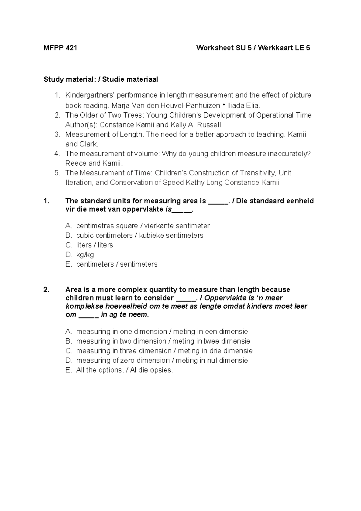 MFPP 421 Worksheet SU 5: Measuring Concepts and Cognitive Development ...