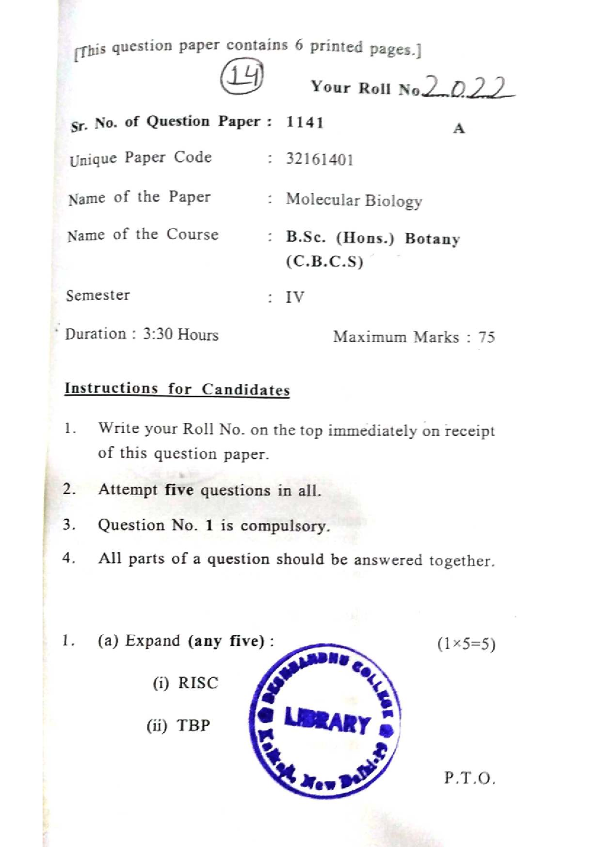B.Sc. (Hons) Botany IV Sem 2022 Question Paper Compilation - Studocu