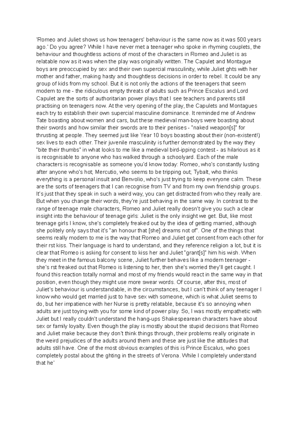 Romeo and Juliet: Modern Reflections on Teenage Behavior - Studocu