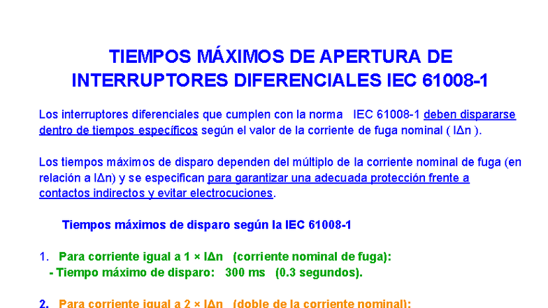 Tiempos Máximos de Disparo de Interruptores Diferenciales IEC 61008-1 ...