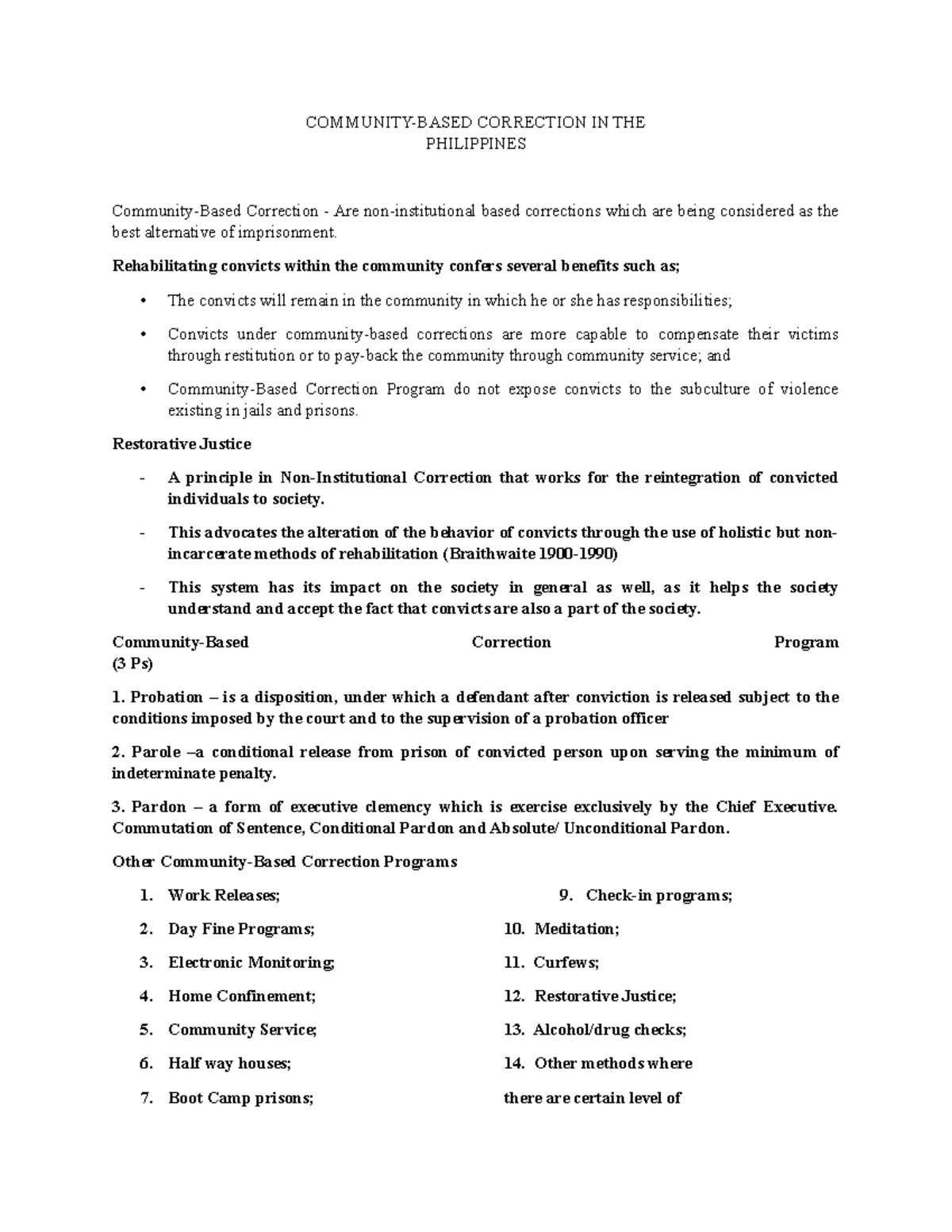 Community-Based Correction in the Philippines: A Comprehensive Overview ...