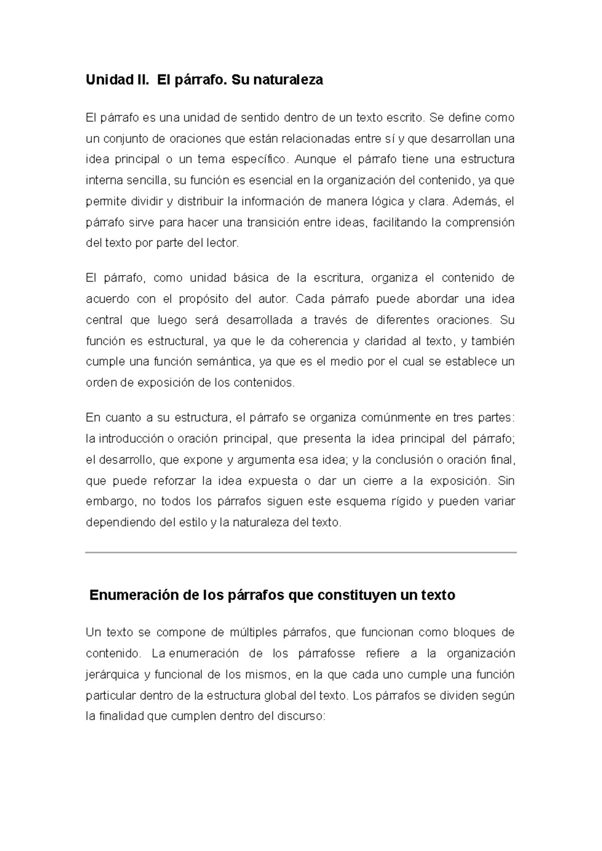 Unidad II: El Párrafo y su Estructura Esencial en Textos Escritos - Studocu