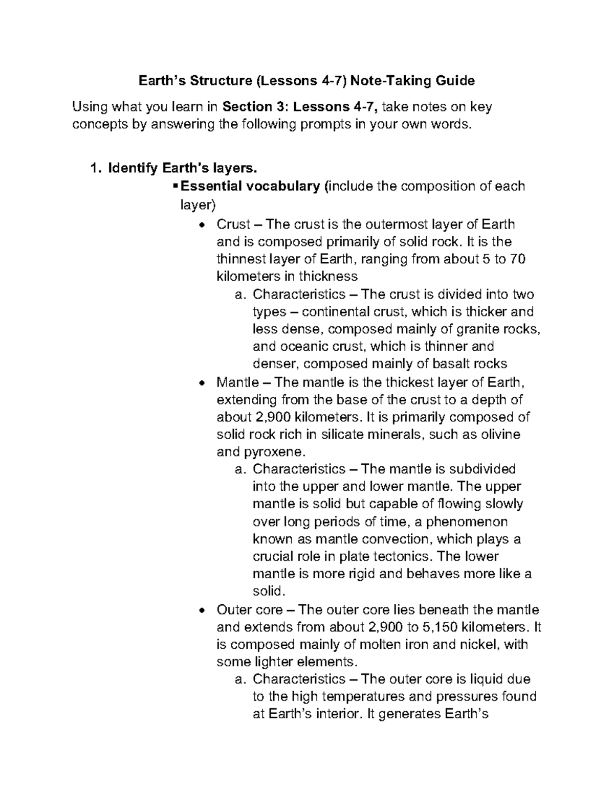 C165 Section 3: Earth Structure and Rock Cycle Lesson Guide - Studocu