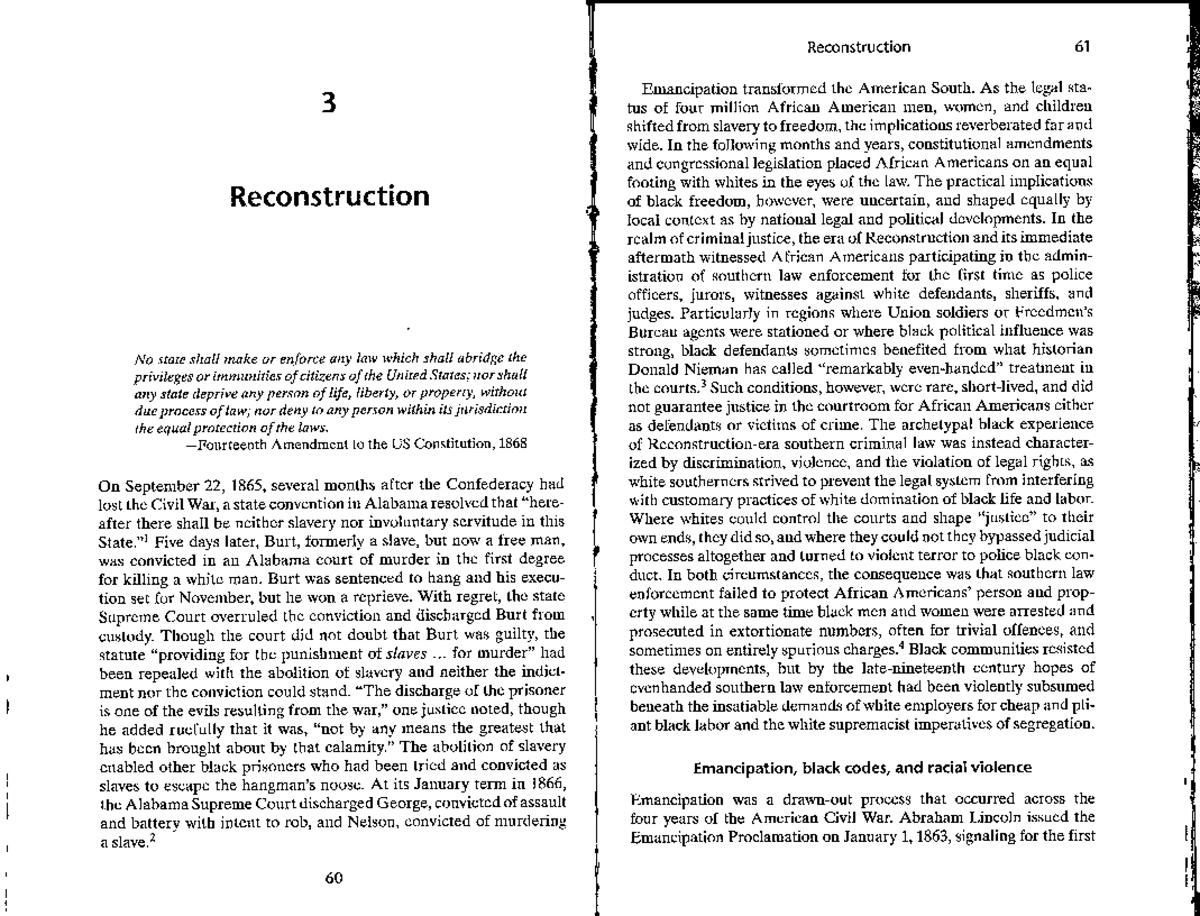 Reconstruction 61: The Impact of Emancipation on Southern Justice - Studocu