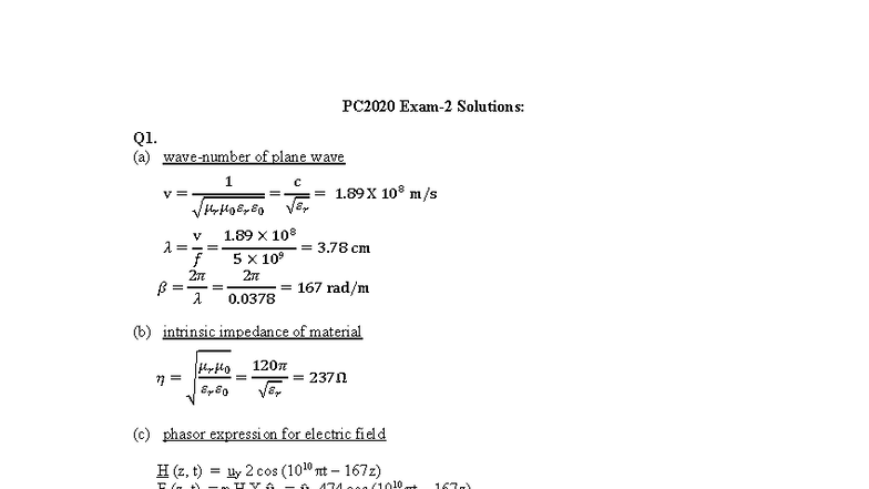 PC2020 Test 2 Solutions: Wave Propagation & Impedance Analysis - Studocu
