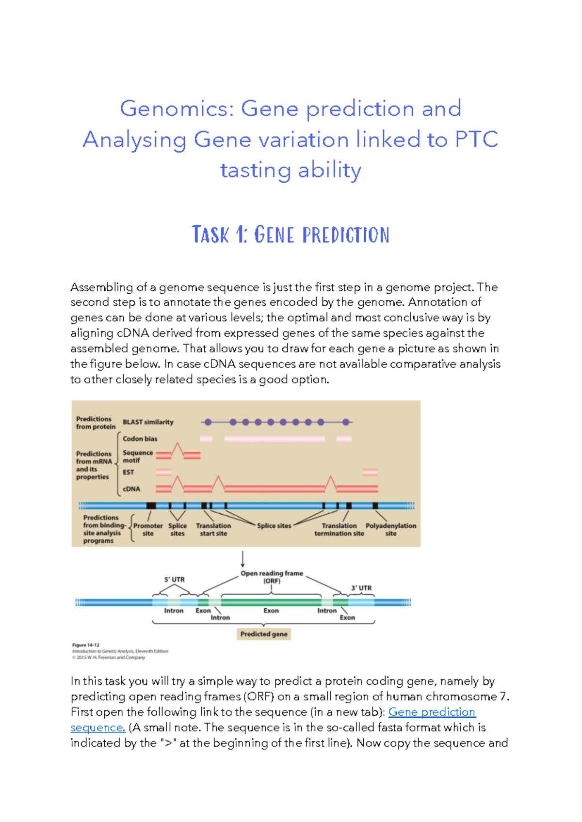 Genomics Case Study (GEN101): Gene Prediction & PTC Tasting Analysis ...