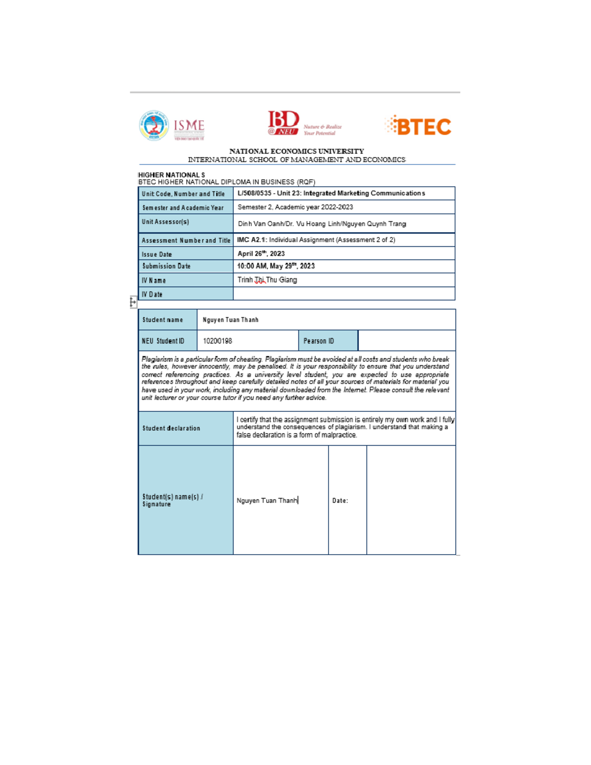 IMC ASM 2 - IMC ASM 2 - Table of Contents I. - Studocu