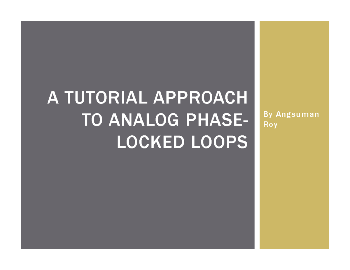 Lec26 ECG721 - Analog Phase-Locked Loops Tutorial Overview - Studocu