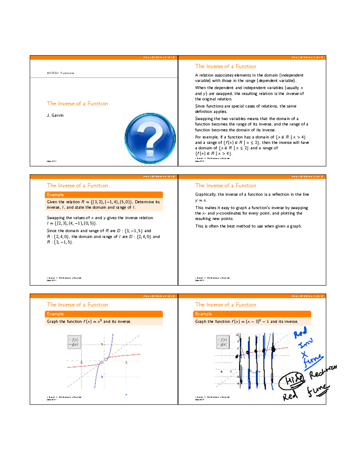 MCR3U: Inverse Function Concepts and Examples Handout - Studocu