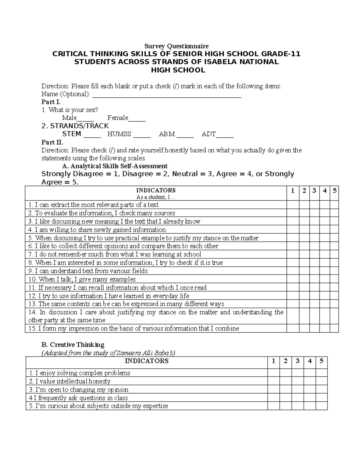 Survey Questionnaire Group 3 pr2 - Survey Questionnaire CRITICAL ...