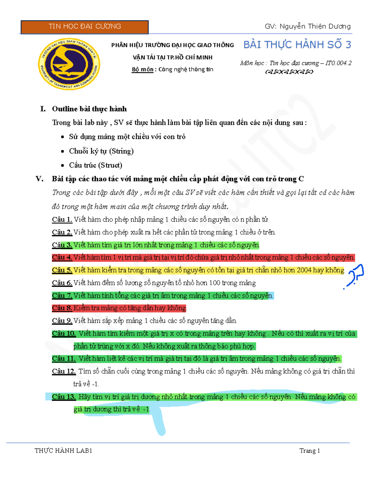 Tài liệu thực hành LAB3 - Tiết học C++ về mảng và chuỗi trong IT0.004 ...