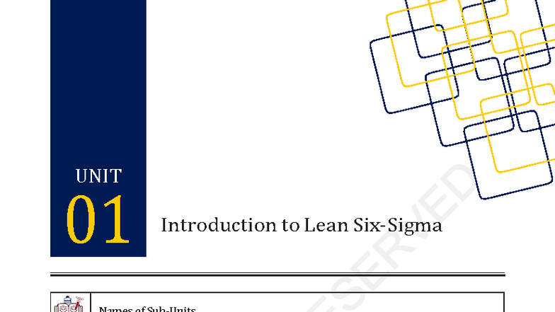 UNIT 01: Introduction to Lean Six Sigma - Concepts and History - Studocu