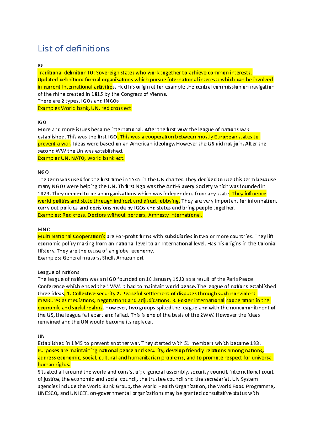 Definitions of IGOs and INGOs: Key Concepts and Examples - Studeersnel